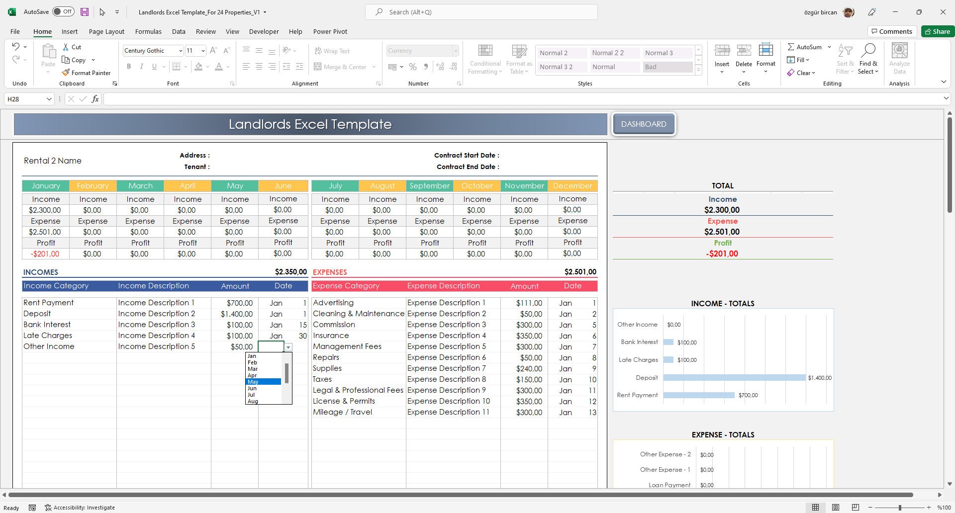 Landlord Rental Property Income & Expense Tracker Excel Template ...