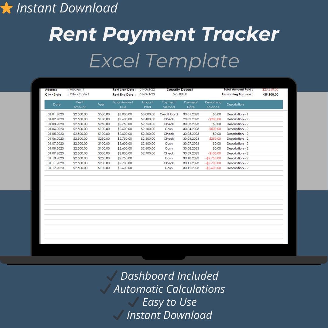 Landlord Rent Payment Tracker Excel Template – Rental Property Payment ...