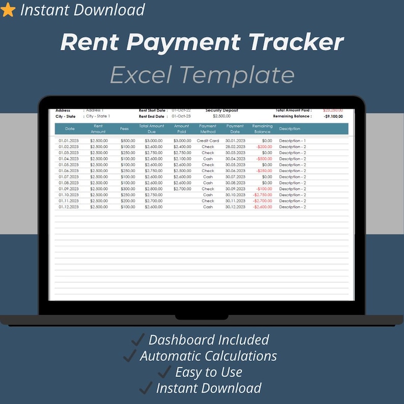 Landlord Rent Payment Tracker Excel Template – Rental Property Payment ...