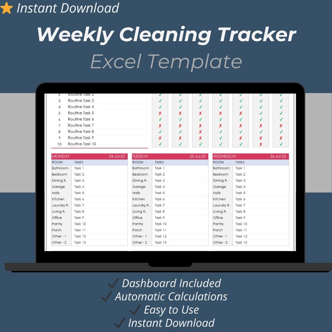 Weekly Cleaning Tracker Excel Template: Printable Cleaning Planner - Etsy