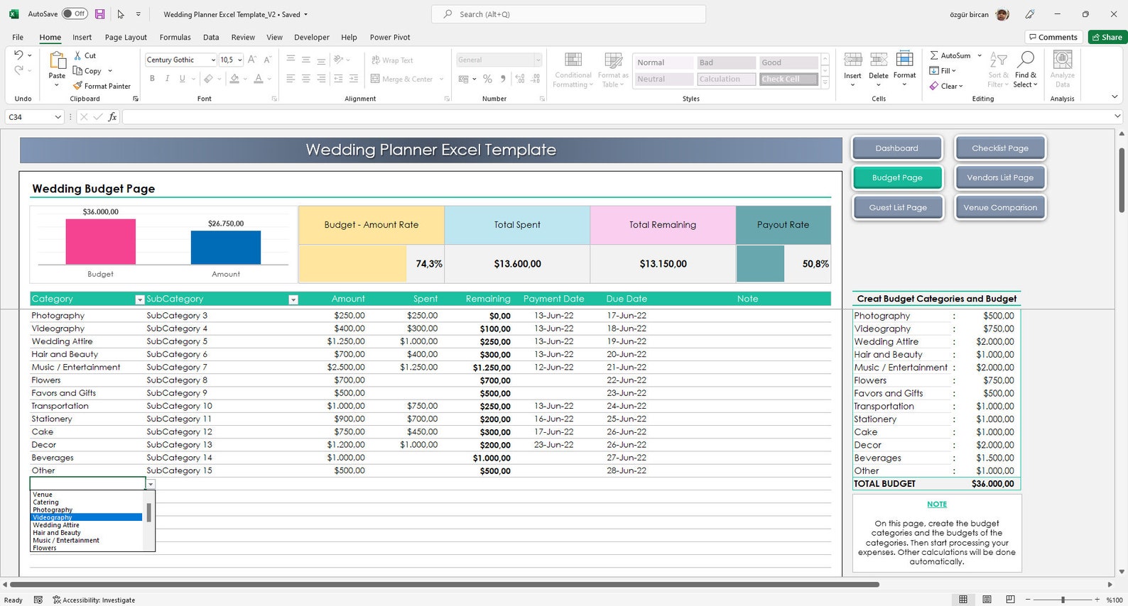 Wedding Planner Excel Template Wedding Planning Bundle Pack - Etsy