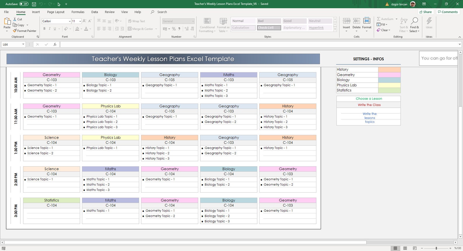 Teacher's Weekly Lesson Plans Excel Template Lesson - Etsy Canada
