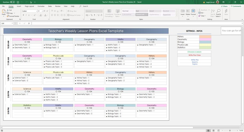 Teacher's Weekly Lesson Plans Excel Template Lesson - Etsy UK