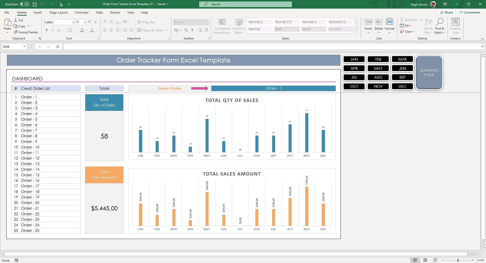 Order Form Tracker Excel Template Editable Order Tracker | Etsy