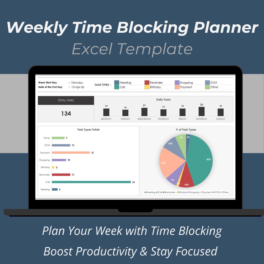 Weekly Time Blocking Planner Excel Template | Productivity Schedule ...