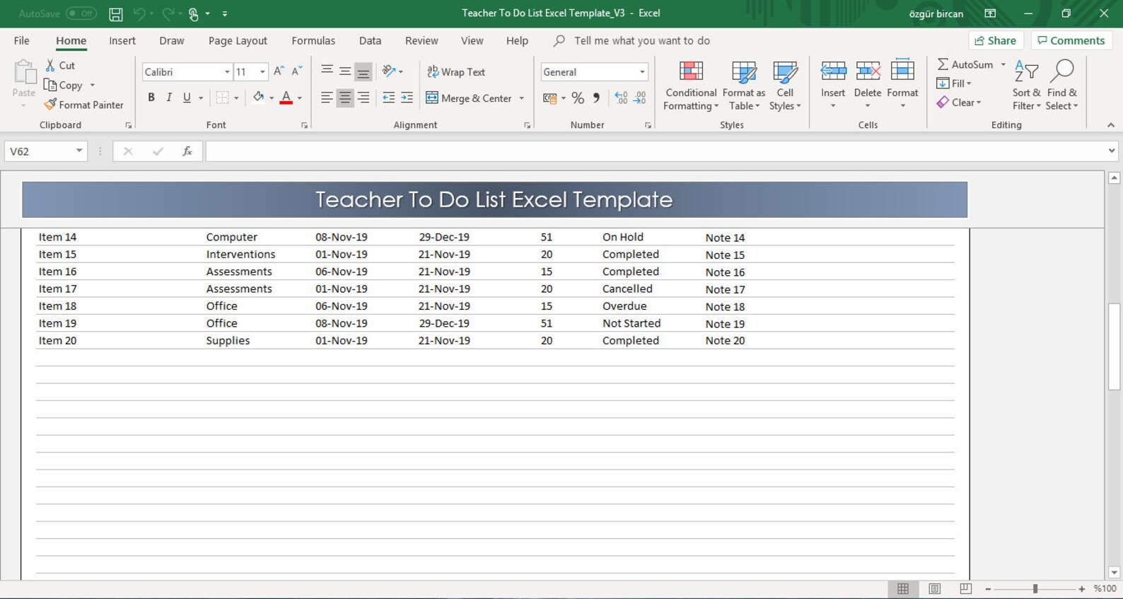 Teacher to Do List Excel Template Teacher Planner Teacher | Etsy