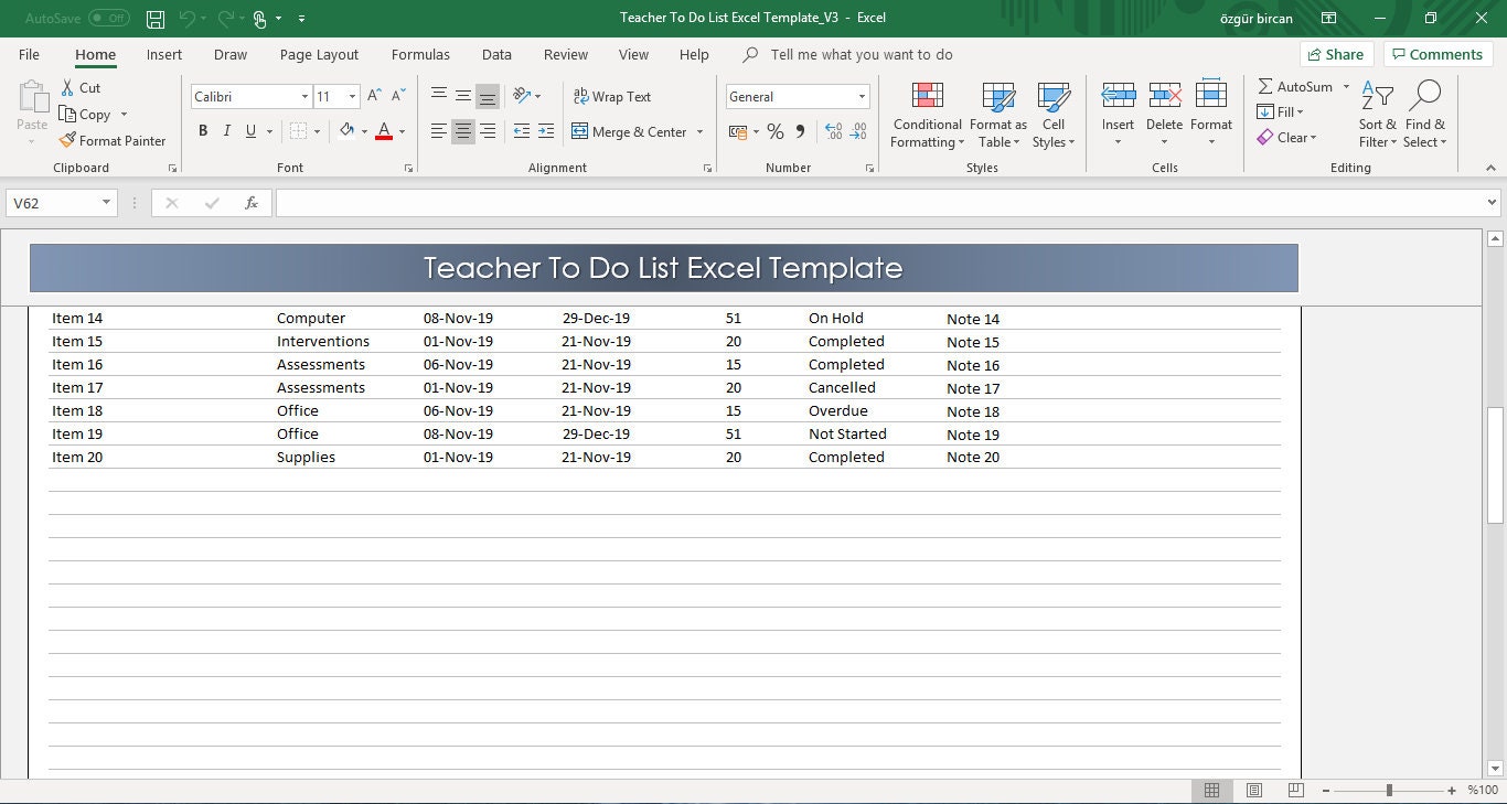 Teacher to Do List Excel Template Teacher Planner Teacher - Etsy