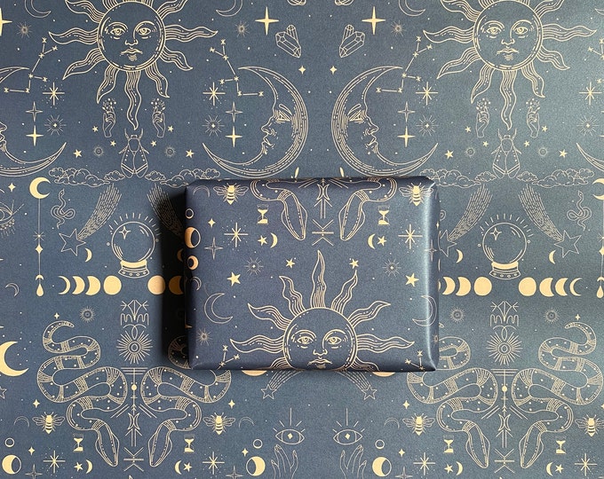 Sun and Moon Celestial A2 Wrapping Paper Sheet Sun Signs / Moon Child ...