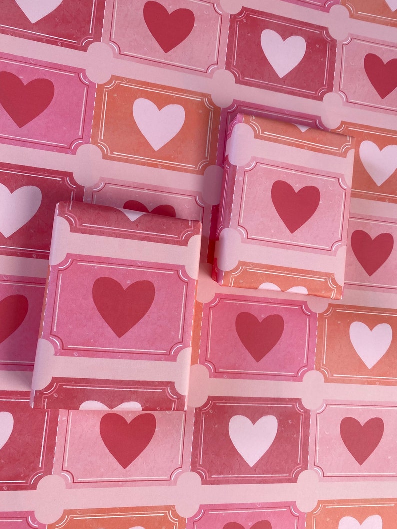 Love Tokens A2 Wrapping Paper Sheets- Valentines Day / Love Hearts ...