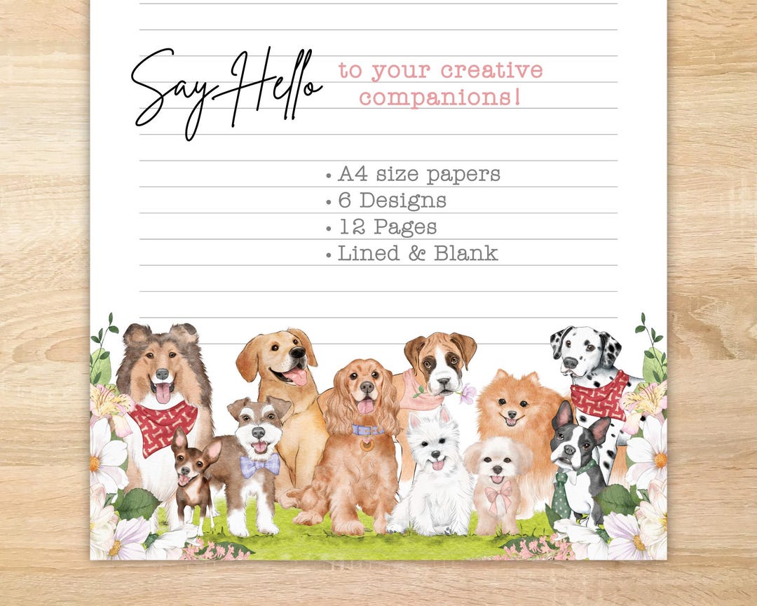 Dog & Floral Writing Paper: Printable Stationery Set (A4, PDF) - Etsy