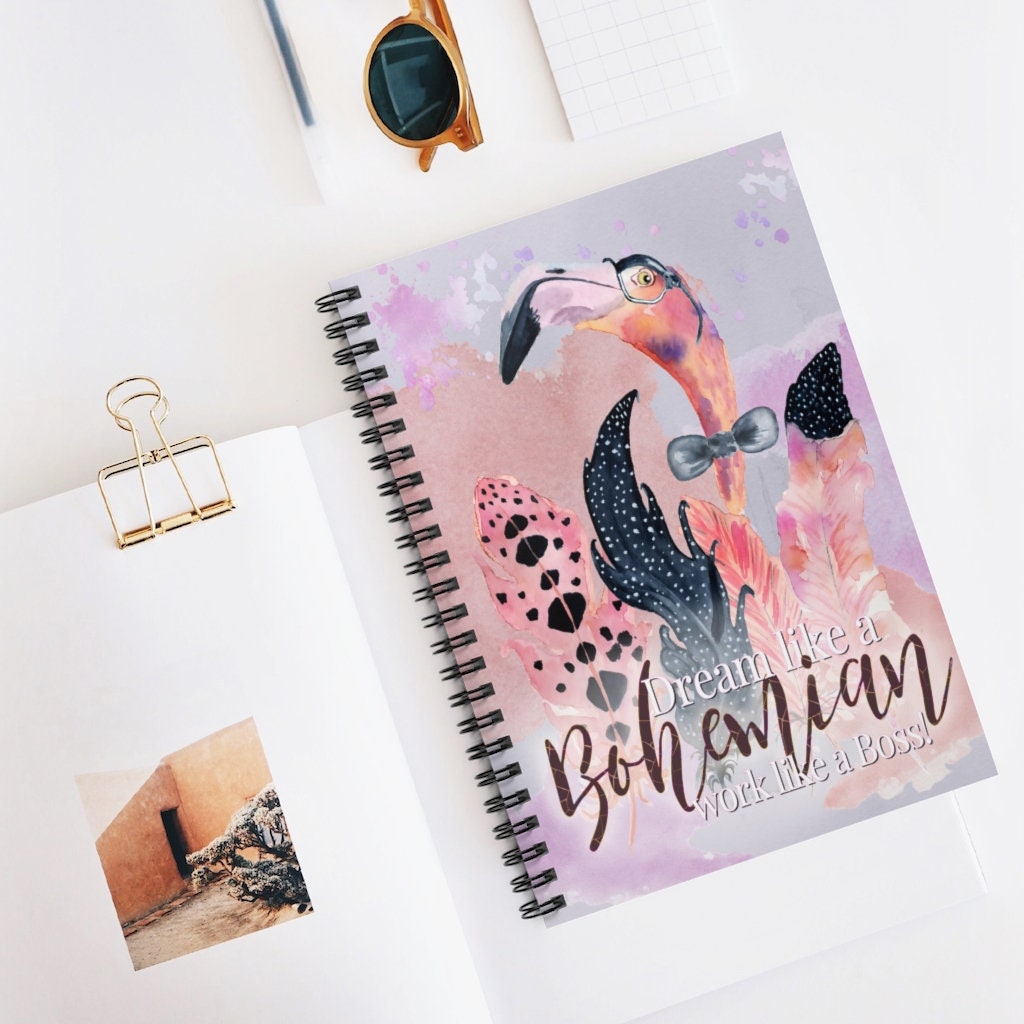 Think Like a Bohemian Notebook Boho Style Notebook Spiralbook Flamingo ...