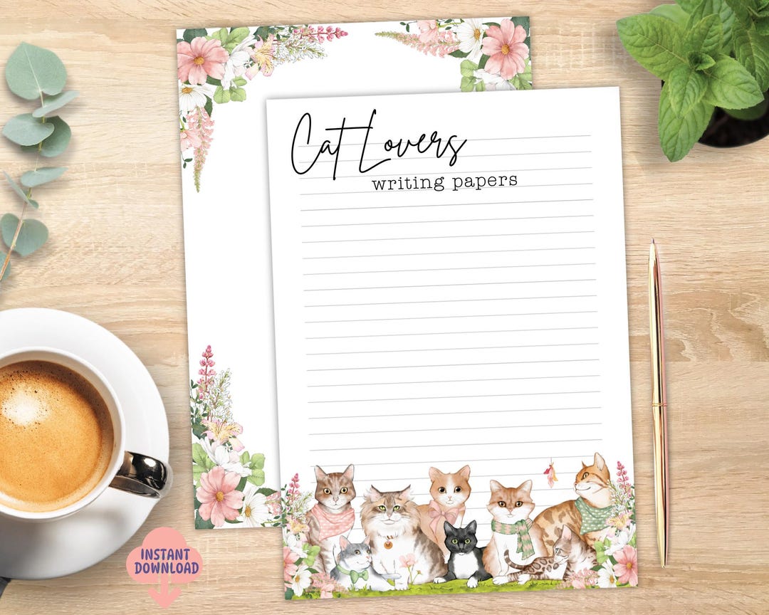 Cat and Floral Writing Paper – Printable Stationery, Lined and Blank ...