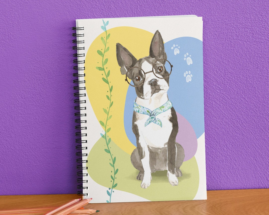 Boston Terrier Notebook - Dog Illustration, 118 Ruled Pages - Etsy