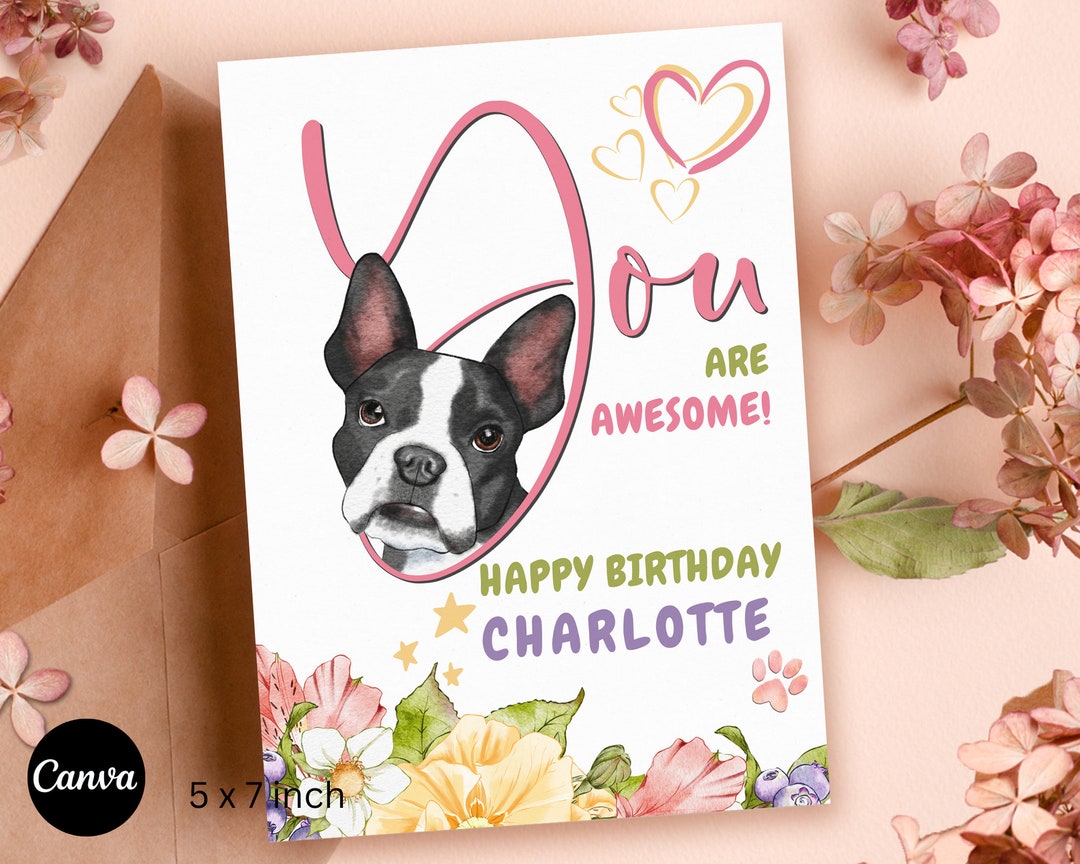 Printable Dog Birthday Card – Dog Lovers Card French Bulldog, 5x7 ...