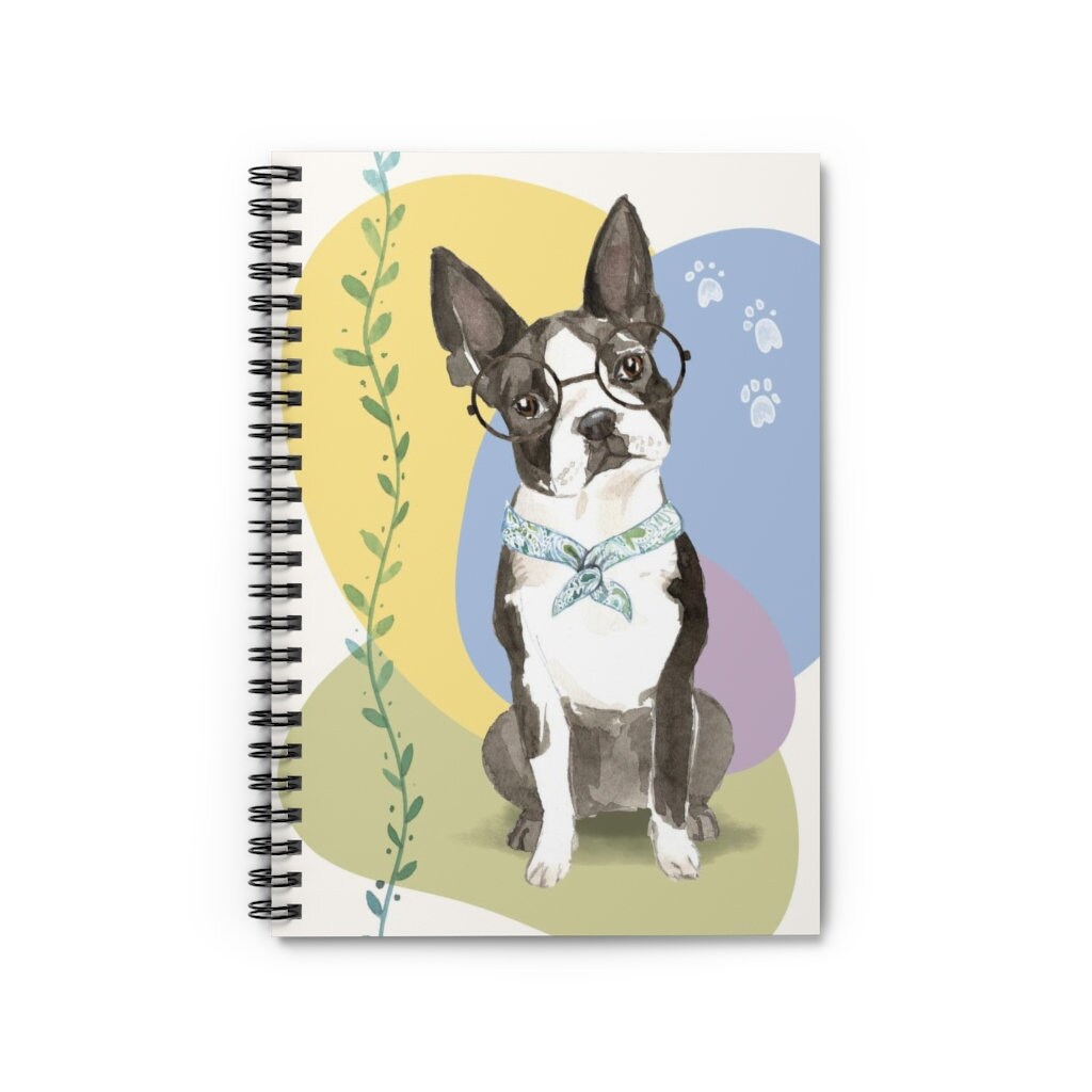 Boston Terrier Notebook - Dog Illustration, 118 Ruled Pages - Etsy