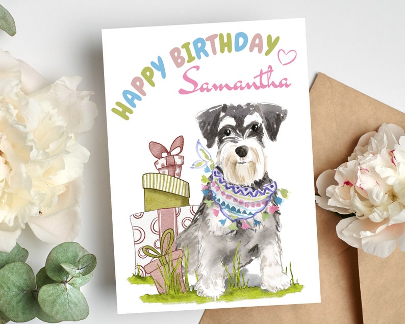 Mini Schnauzer Birthday Card – Printable Dog Greeting Card (canva ...