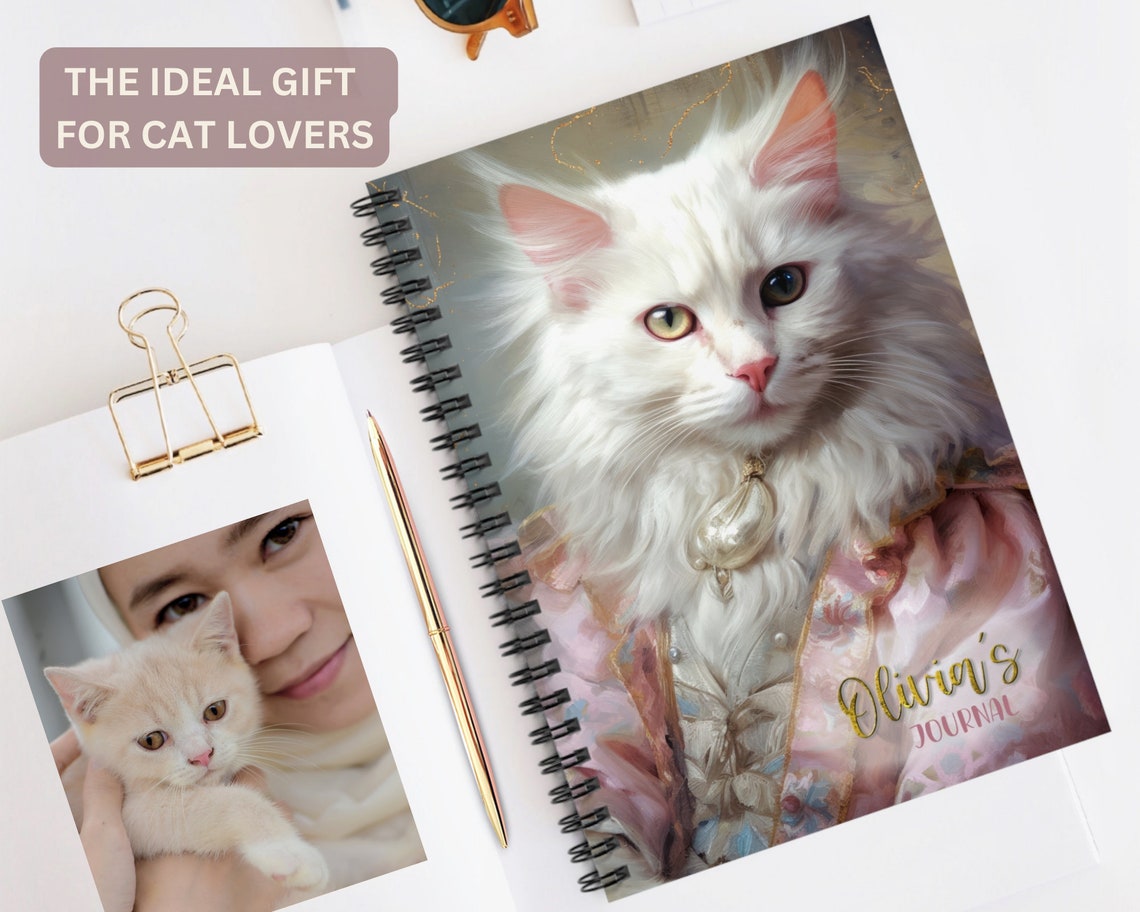Chantilly Cat Cat Notebook Journal, Custom Spiral Notebook, Optional ...