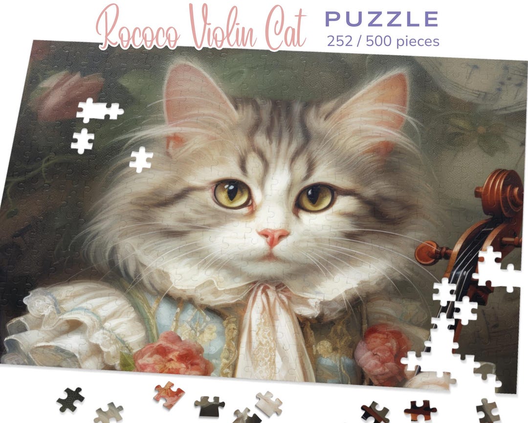 Rococo Violin Cat – Jigsaw Puzzle | 2 Sizes | Charming Gift for Cat ...