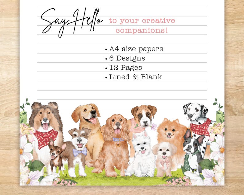 Dog & Floral Stationery – Printable Writing Paper, A4 (digital Download ...