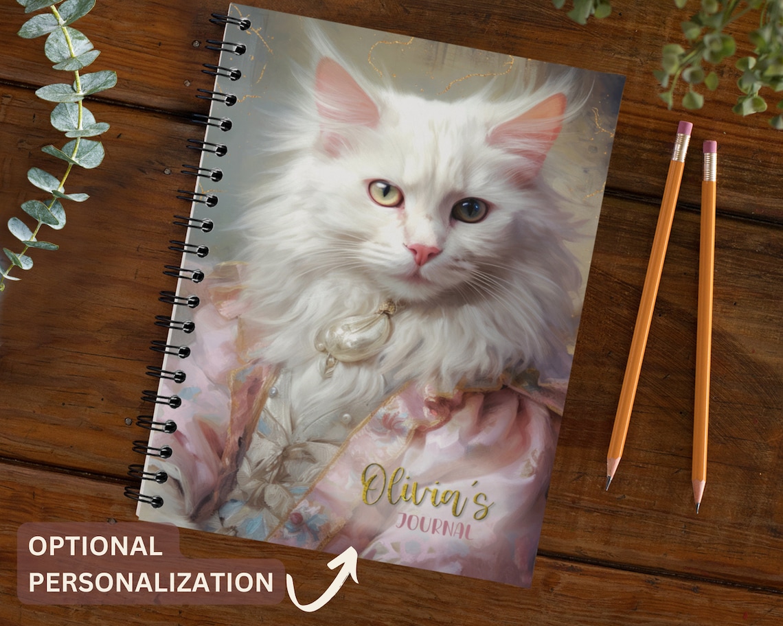 Chantilly Cat Cat Notebook Journal, Custom Spiral Notebook, Optional ...