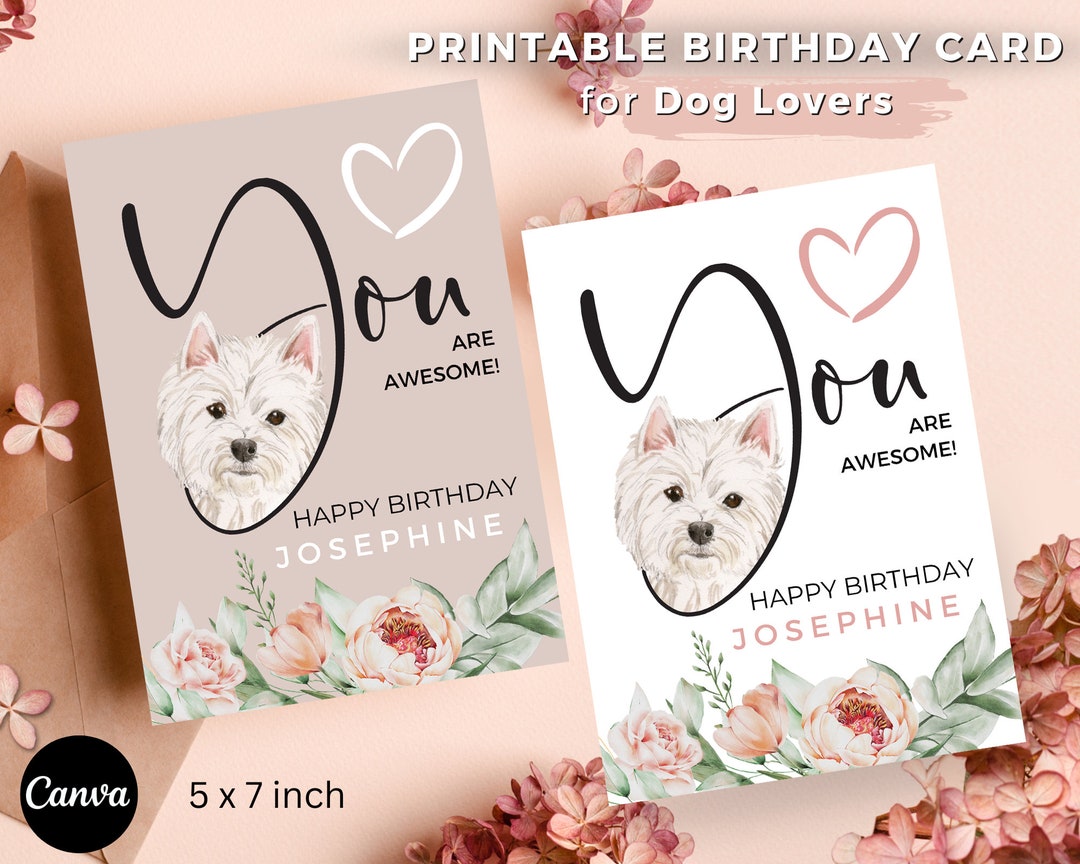 Printable Dog Birthday Card – Dog Lovers Card Westie, 5x7 Greeting Card ...