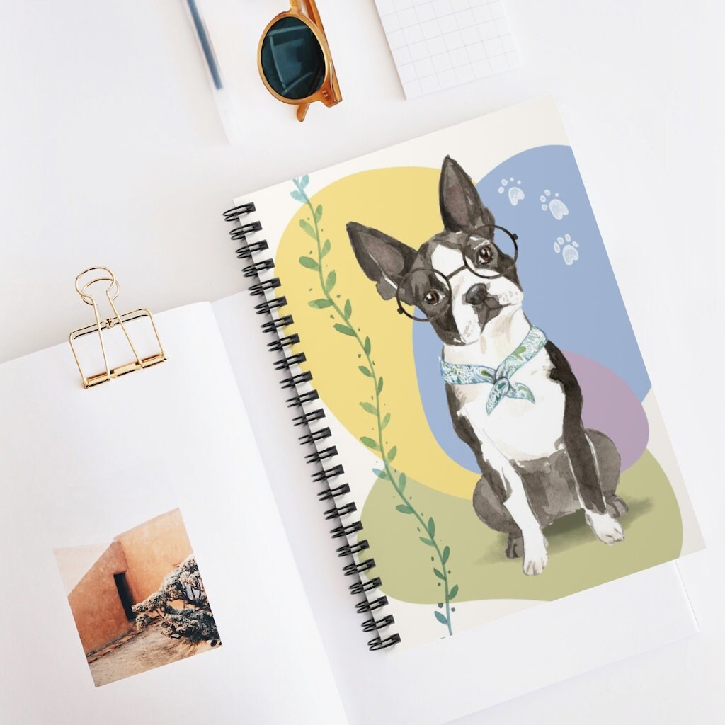 Boston Terrier Notebook - Dog Illustration, 118 Ruled Pages - Etsy