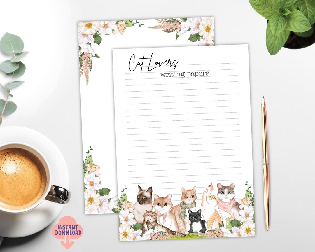 Printable Stationery #1 for Cat Lovers, Cats and Floral Writing Paper ...