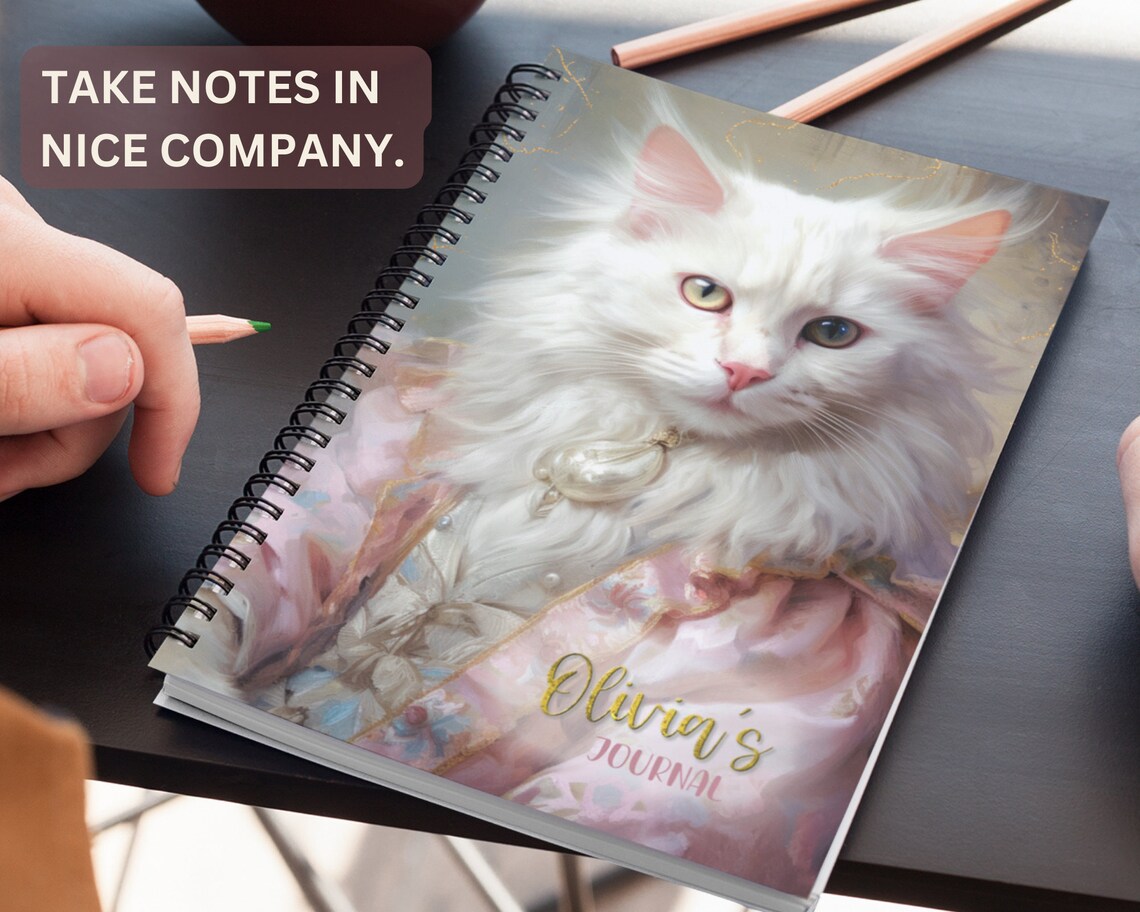 Chantilly Cat Cat Notebook Journal, Custom Spiral Notebook, Optional ...