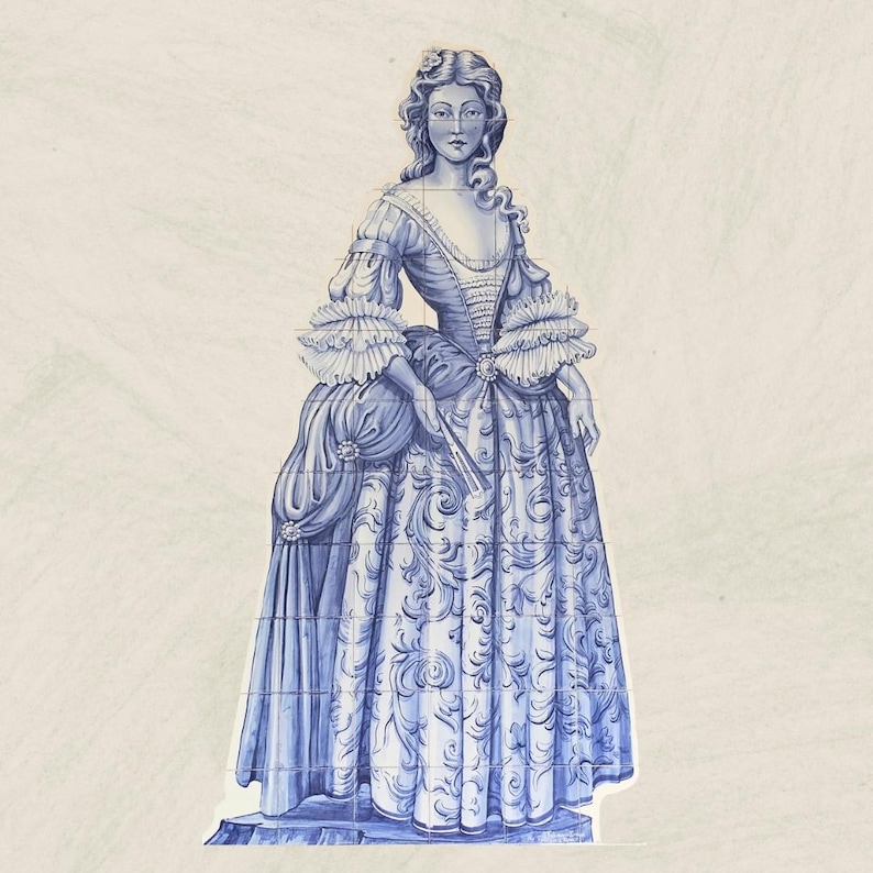 Lady Baroque Era Traditional Portuguese Blue Tile Mural / Portuguese ...