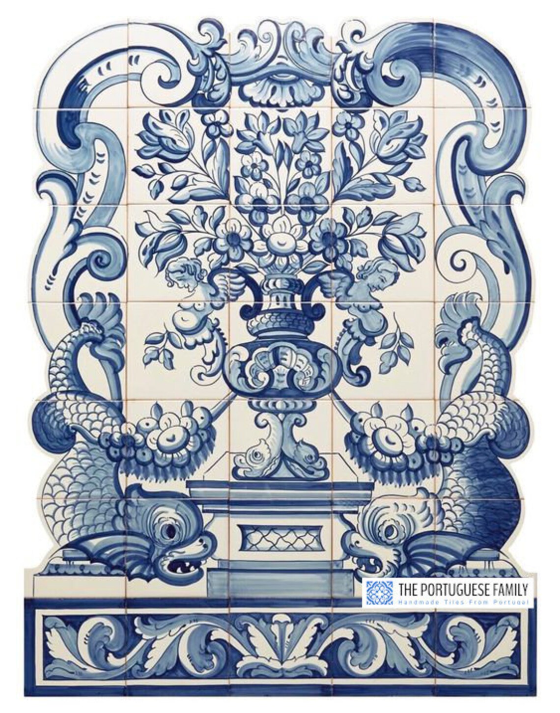 Flower Vase With Fishes Traditional Portuguese Blue Kitchen Backsplash ...