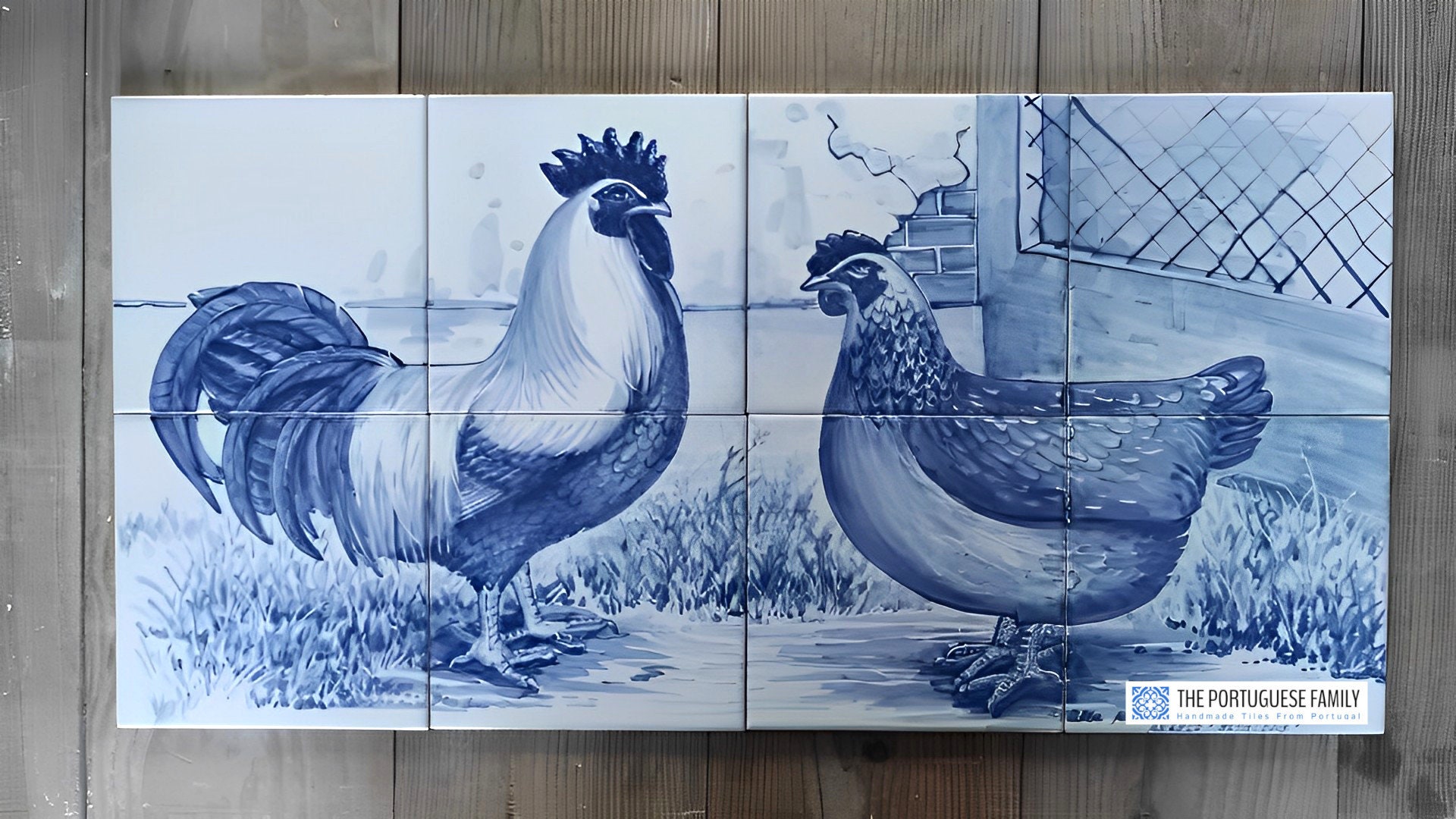 Portuguese Rooster and Chicken Traditional Blue Kitchen Backsplash Tile ...