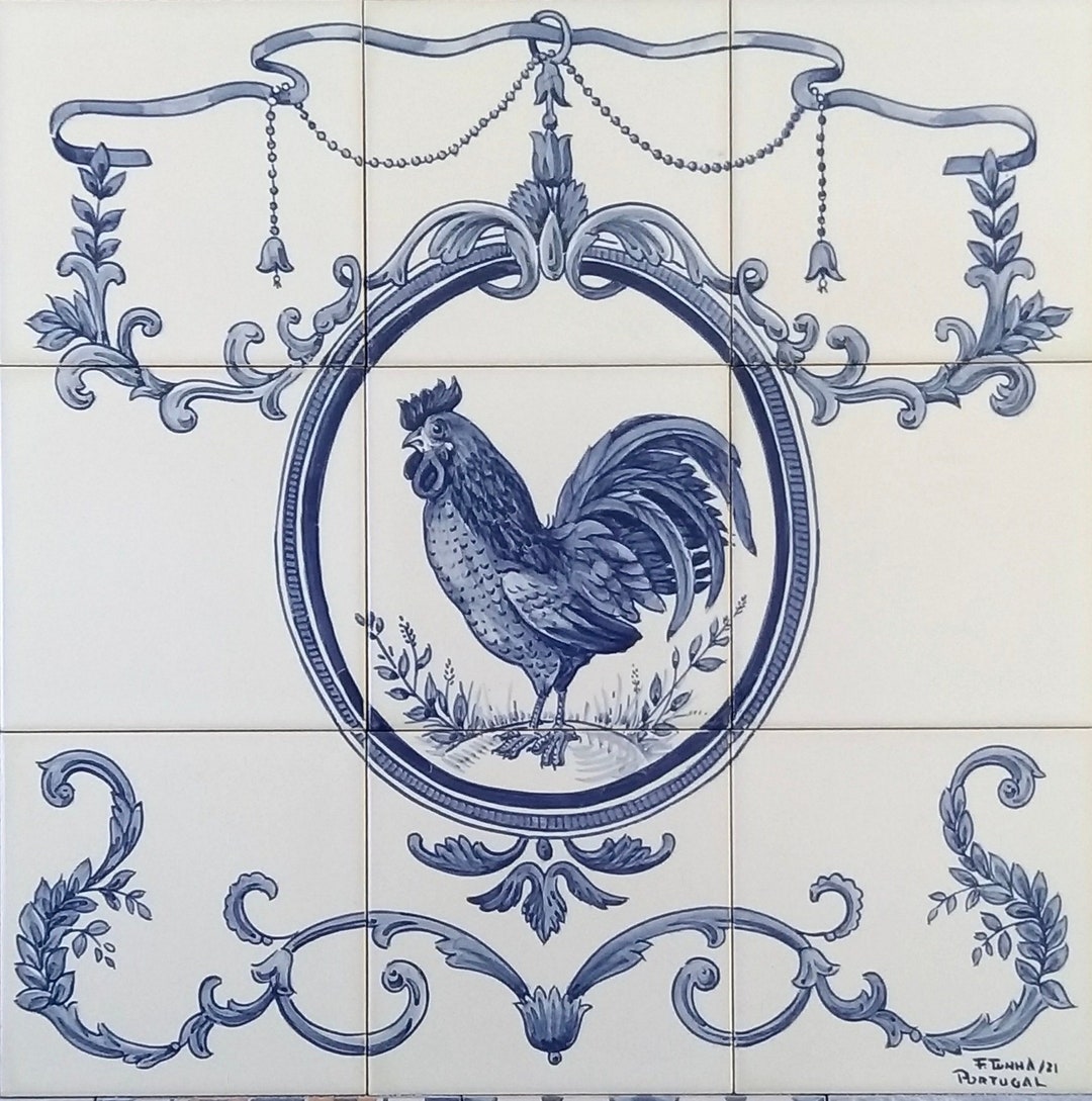 Portuguese Rooster Traditional Blue Kitchen Backsplash Tile Mural ...