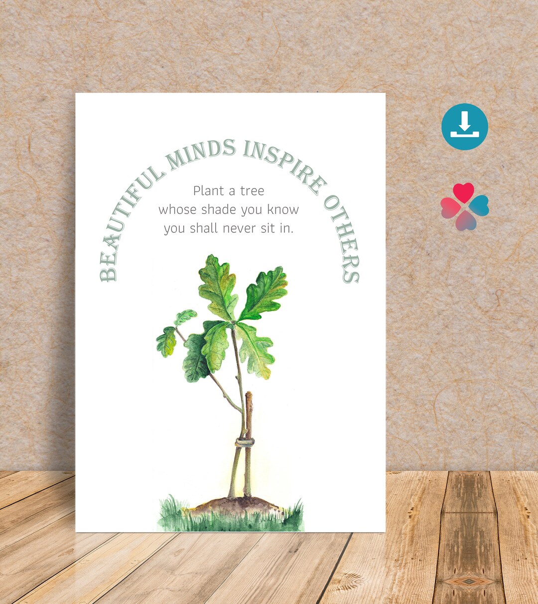 Watercolor Oak Sapling Print: Botanical Art With Inspirational Quote ...