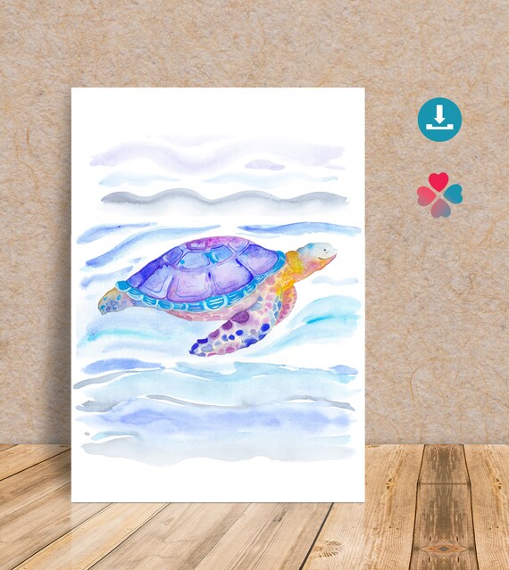 Sea Turtle Print Printable Poster Watercolor Sea Turtle Wall | Etsy