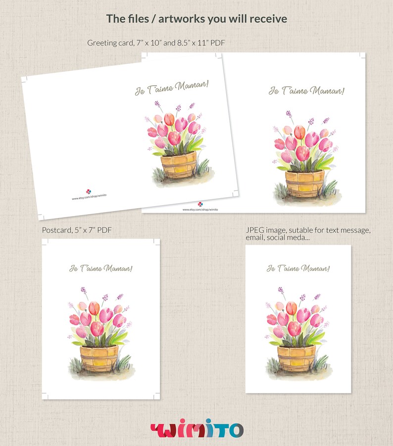 Bonne Fête Maman Carte, Je T'aime, French Card for Mothers Day, Send ...