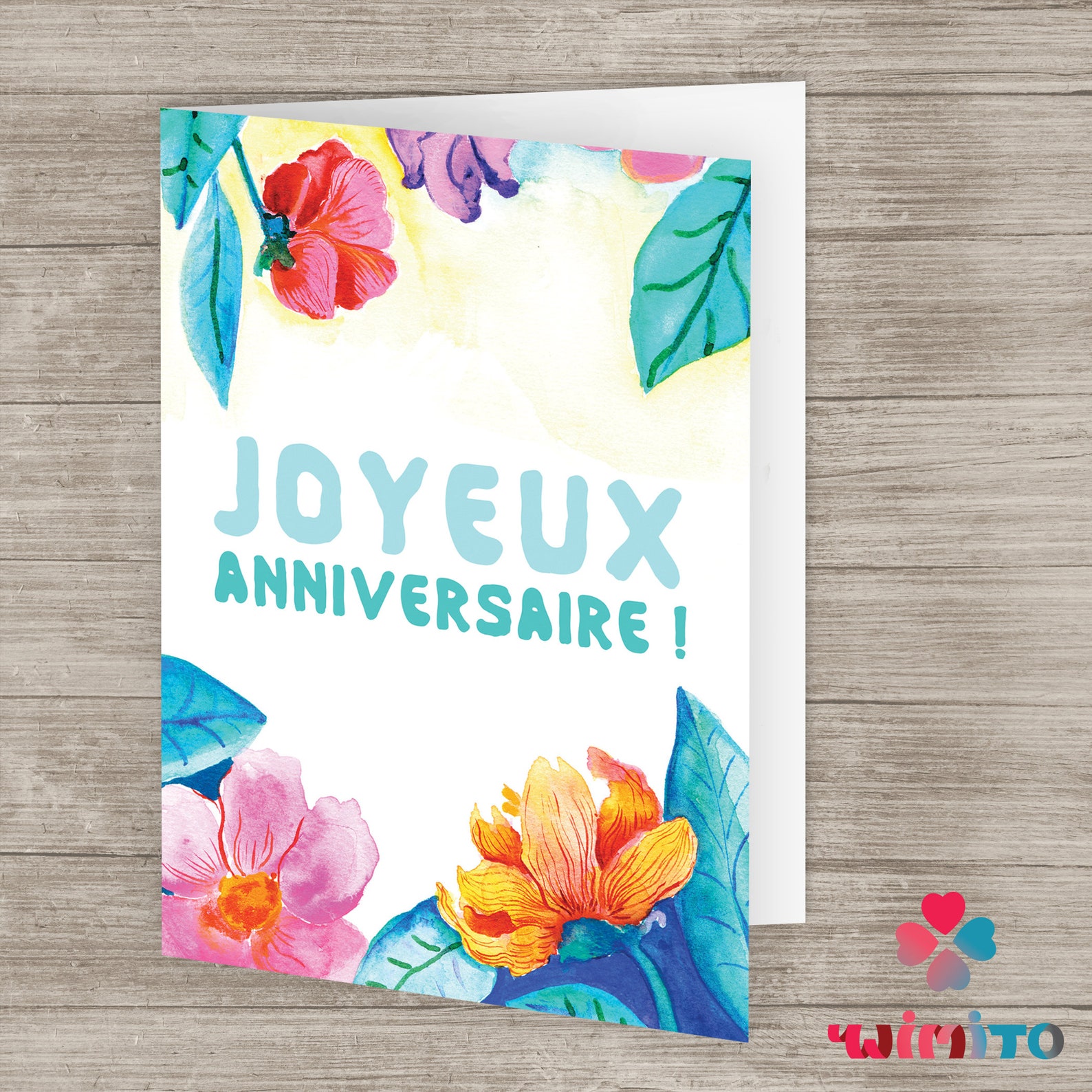 French Birthday Card: Watercolor Floral Design (digital PDF & JPG) - Etsy