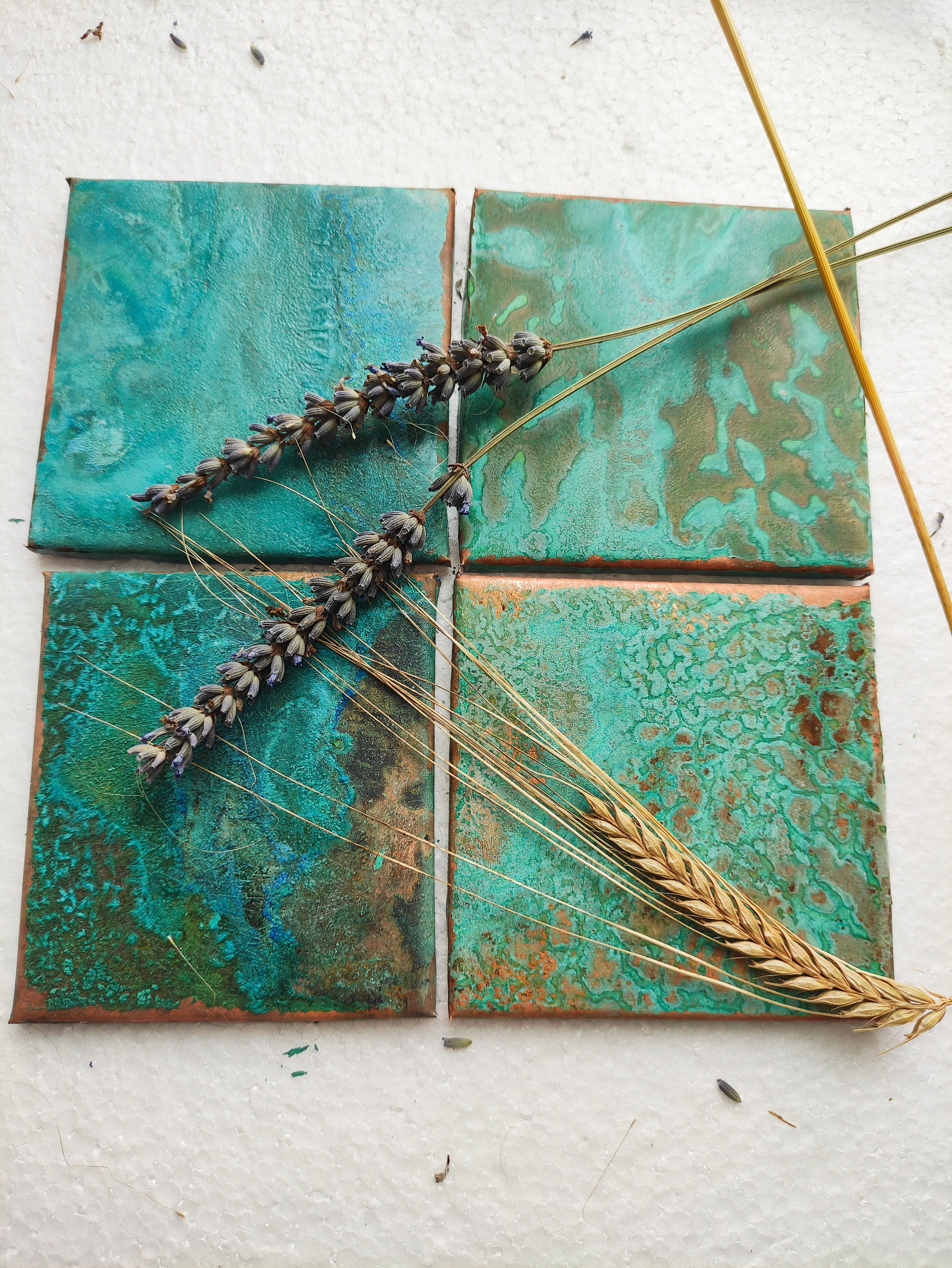 Patina Copper Tiles Splashback Backsplash Handmade Art Tiles - Etsy UK