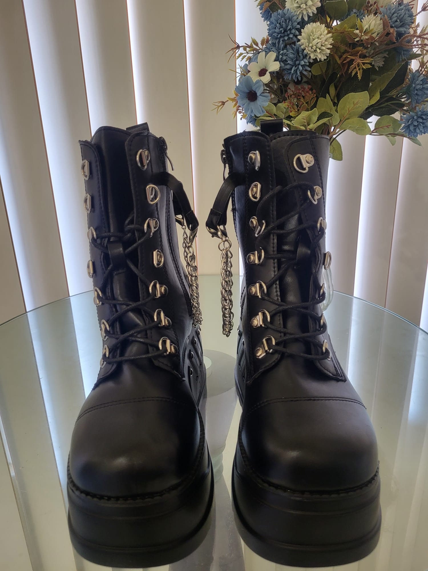 Black Goth Boots Platform Chunky Heel Goth Rock Chain Shoes Punk Ankle ...