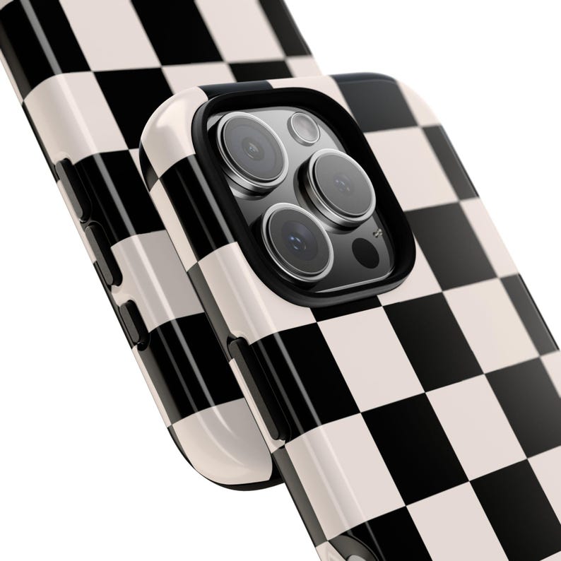 Checkered Black and White Pink Color Case iPhone 16 15 14 13 12 11 Pro ...