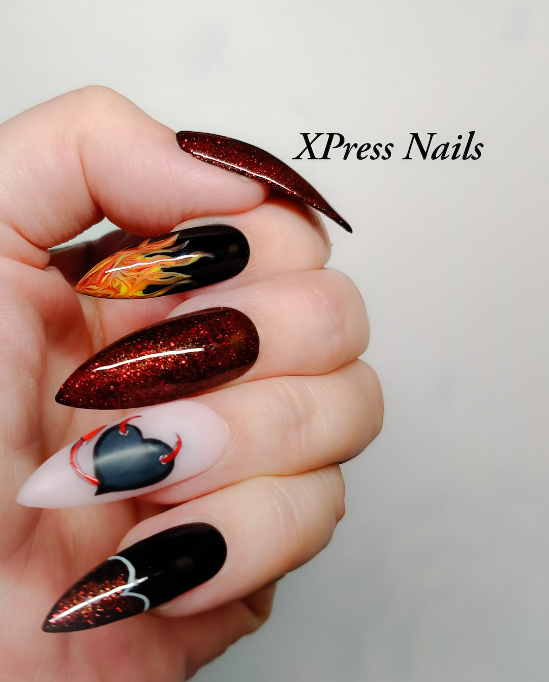 Lucifer Devil Design Press on Nails Black Heart With Devil - Etsy