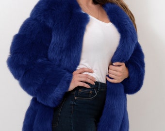 Blue Faux Fur Coat - Etsy