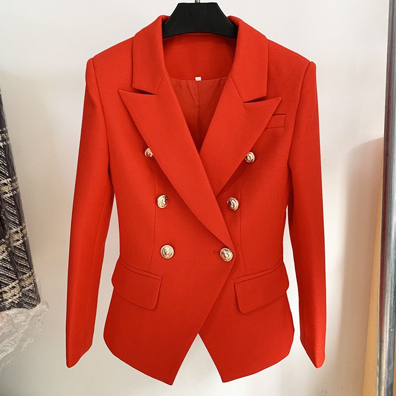Women's Red Textured Luxury Fitted Double Breasted Blazer - Etsy