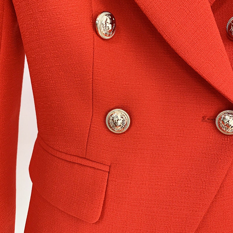 Women's Red Textured Luxury Fitted Double Breasted Blazer - Etsy