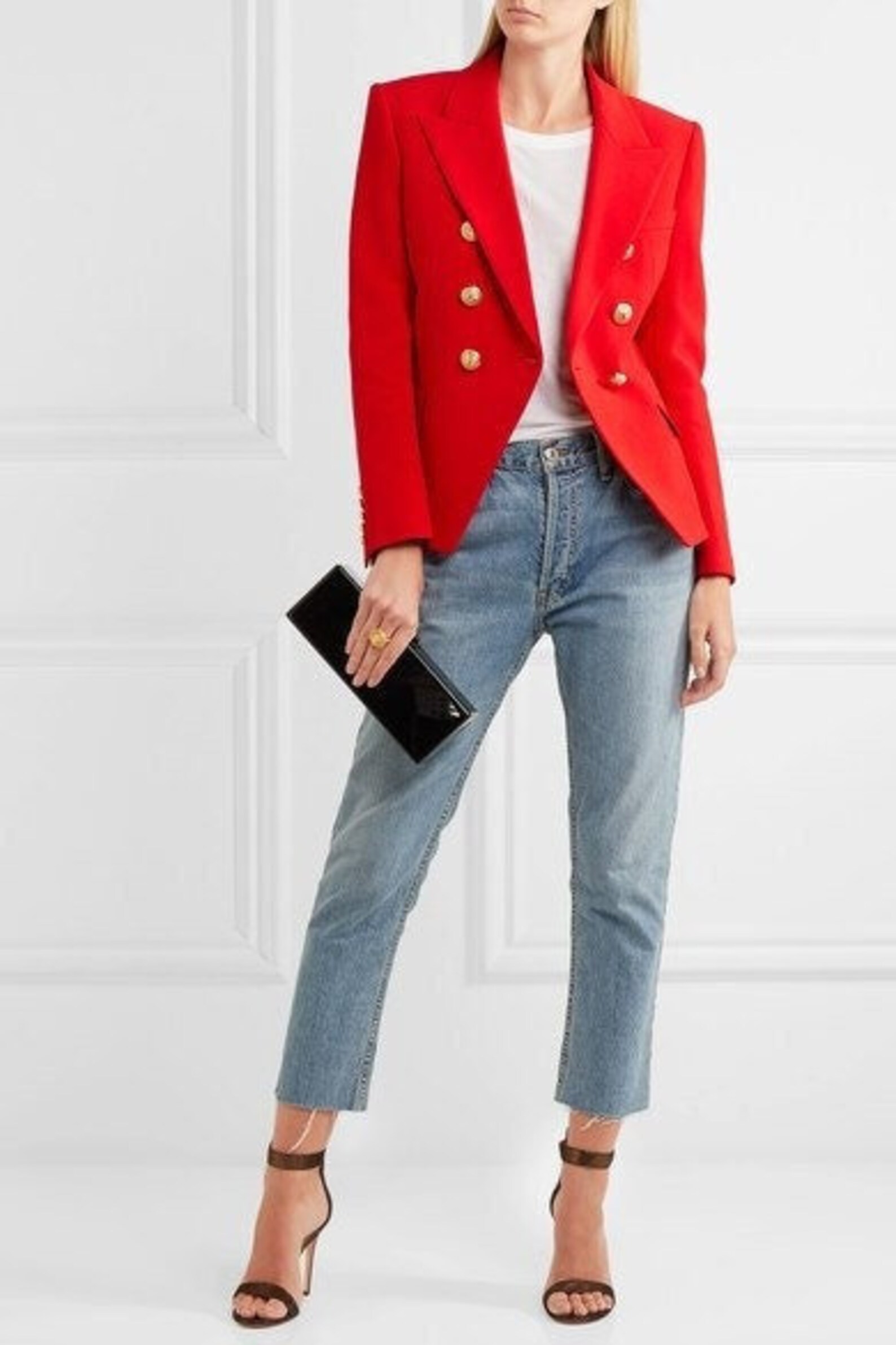 Women's Red Textured Luxury Fitted Double Breasted Blazer - Etsy