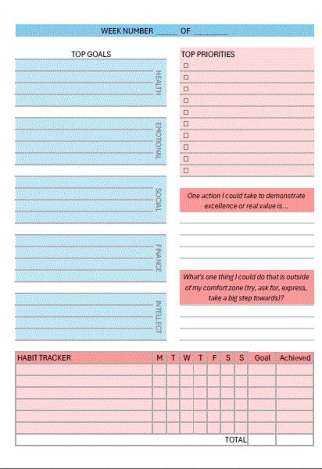 Weekly Goal Planner With Habit Tracker & Growth Mindset Focus | 8.5” X ...