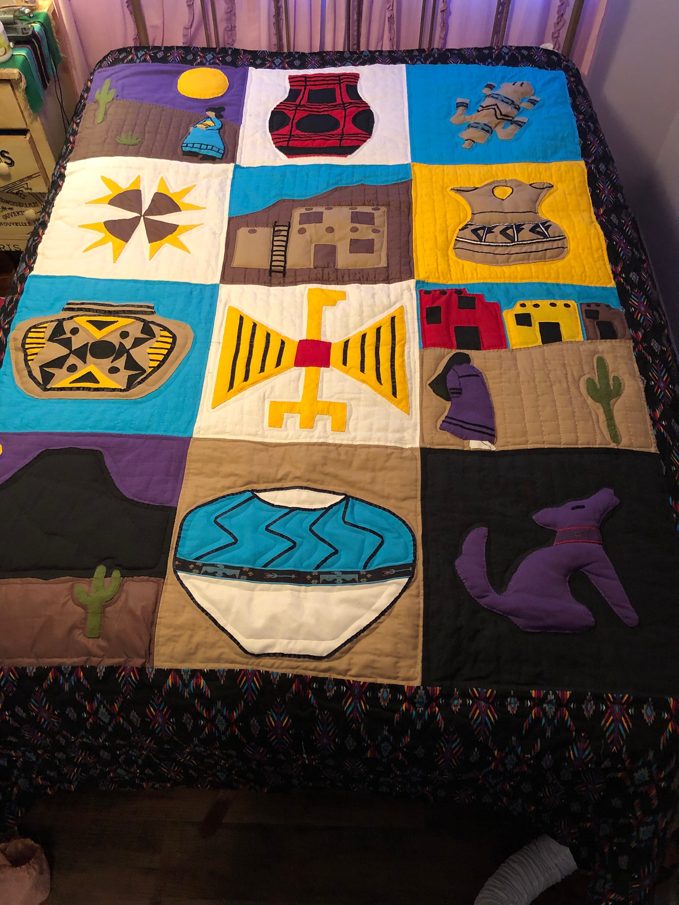 Hand Quilted Native American Themed Quilt 92x84(queen Size) Just ...
