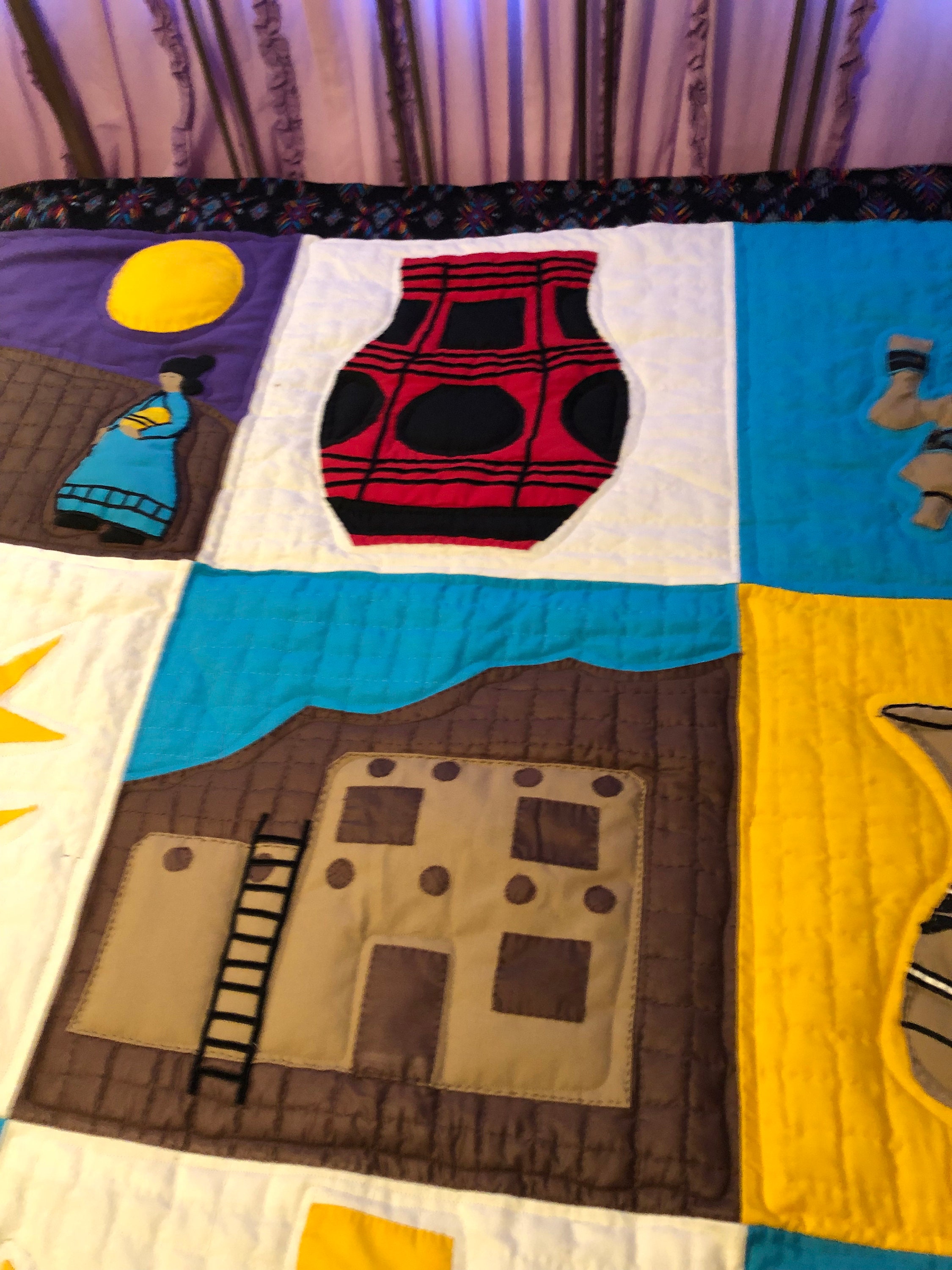 Hand Quilted Native American Themed Quilt 92x84(queen Size) Just ...