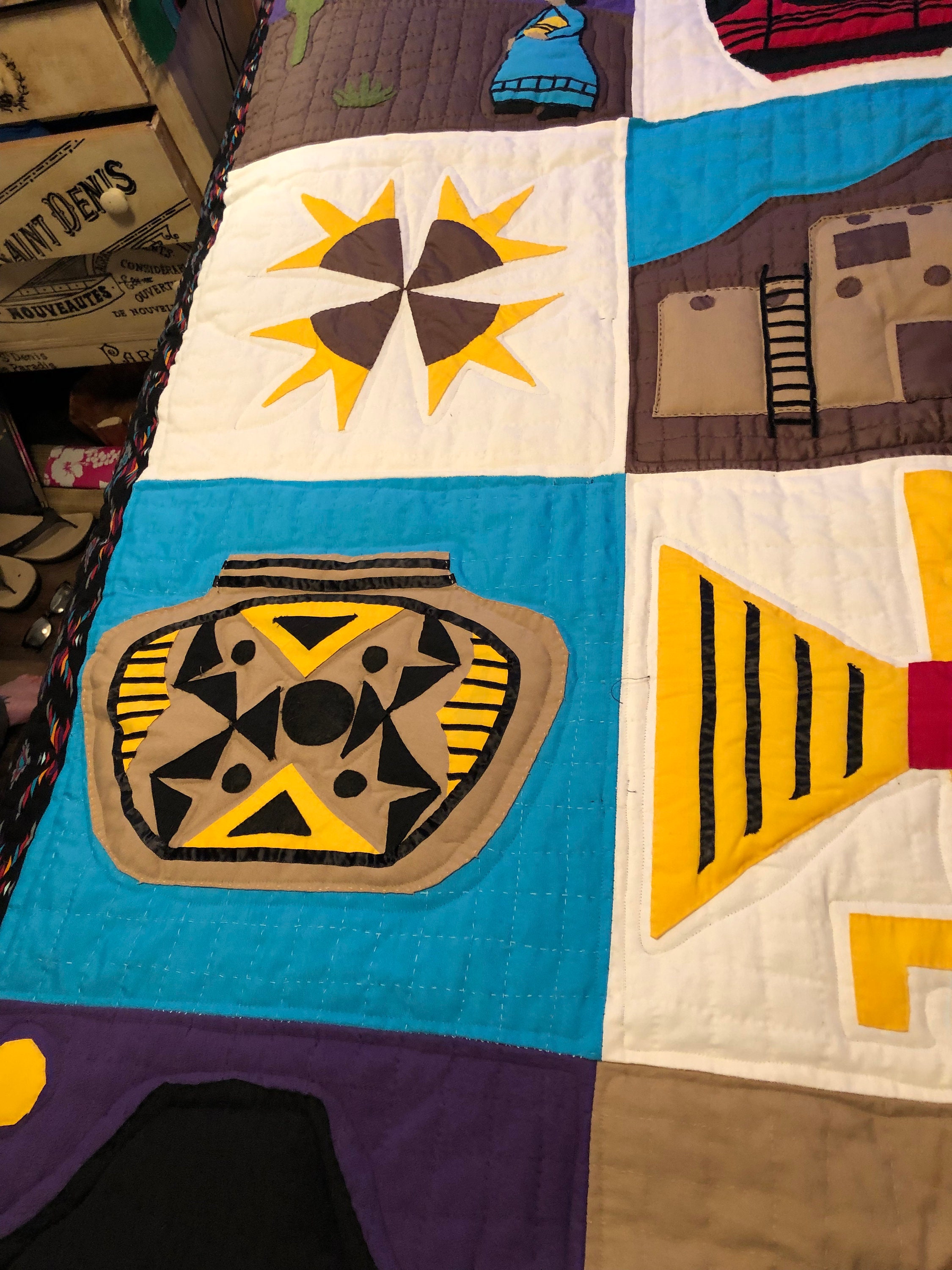 Hand Quilted Native American Themed Quilt 92x84(queen Size) Just ...