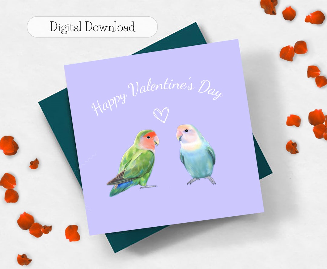 Lovebirds Valentines Day Card Digital Download / Cute Lovebird / Parrot ...