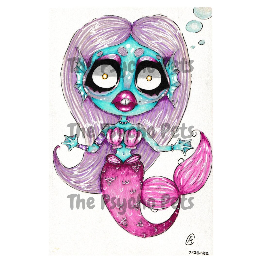 Mermaid- Digital Download, Creepy Cute Art Print, Spooky, Weird, Unique ...